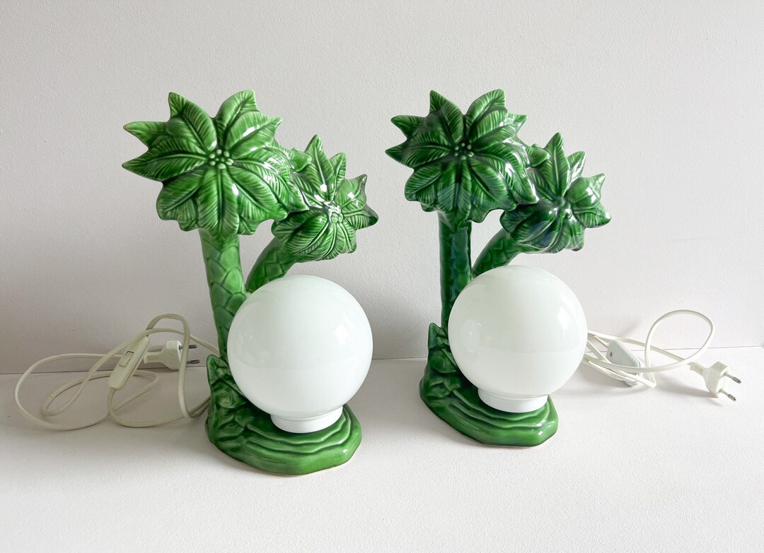 Pair of Ceramic Palm Tree Lamps and Opaline Globes From the 70s - Etsy