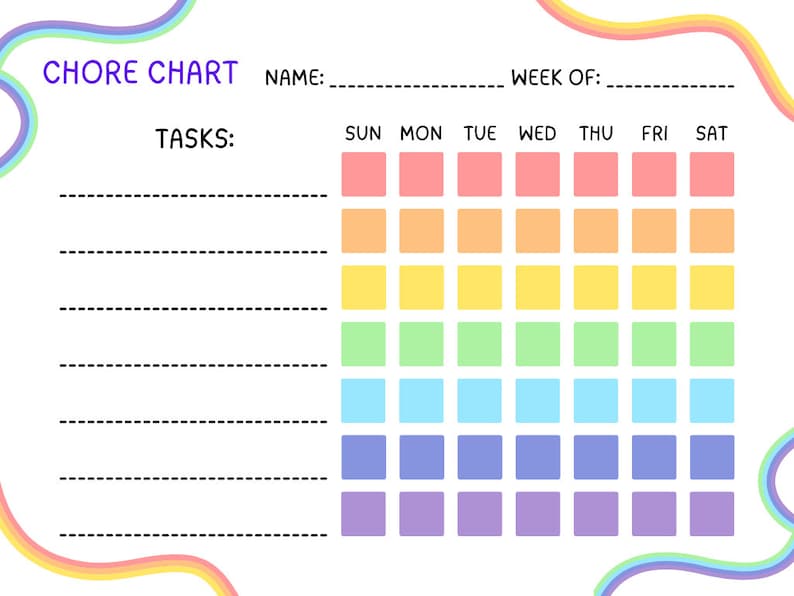 Chore Chart, Kids Responsibility Chart, Weekly & Daily Chore Chart ...