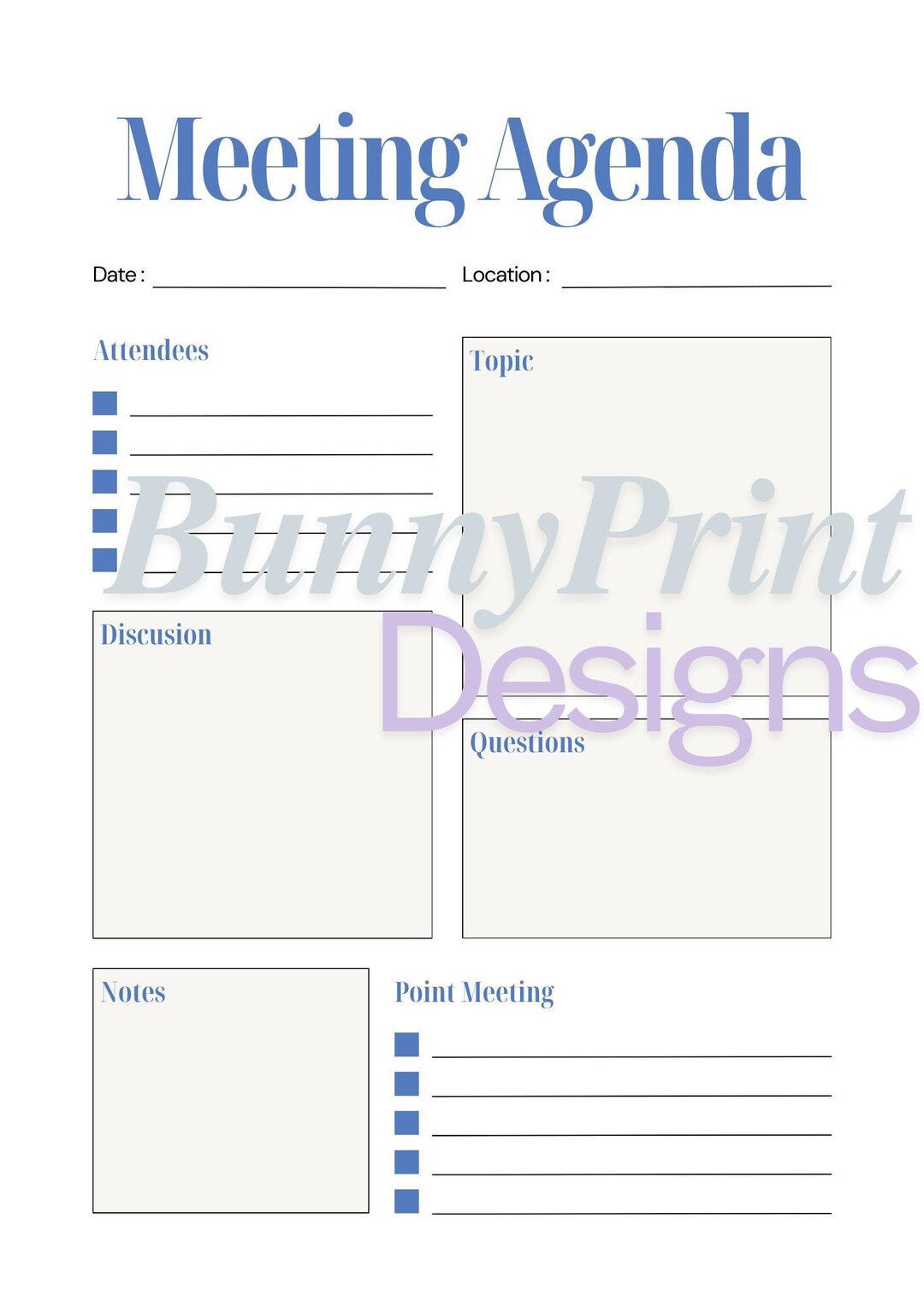 Meeting Agenda, Work Organization, Get Organized, Digital Download ...
