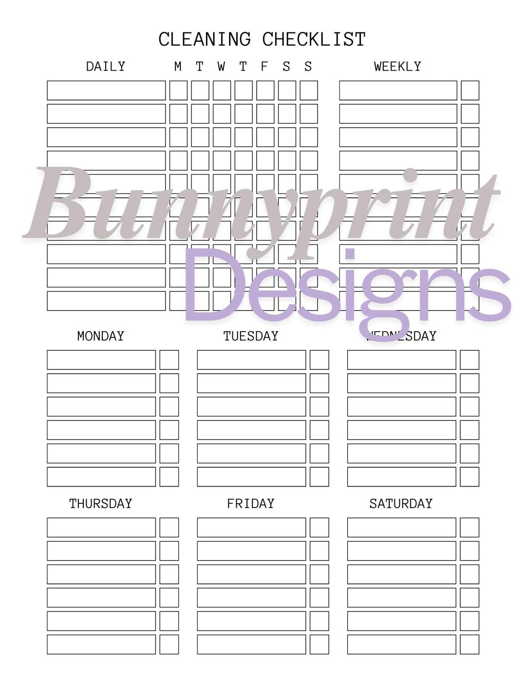 Digital Download Cleaning Chart, Cleaning Organization, Weekly Cleaning ...