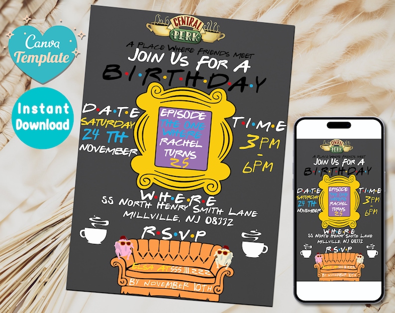 Editable Friends Birthday Invitation Friends Invitation Personalized ...