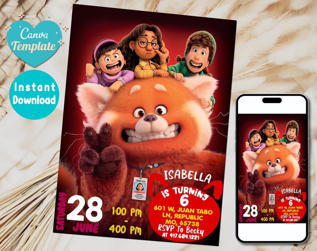 Turning Red Birthday Invitation Turning Red Party Instant - Etsy