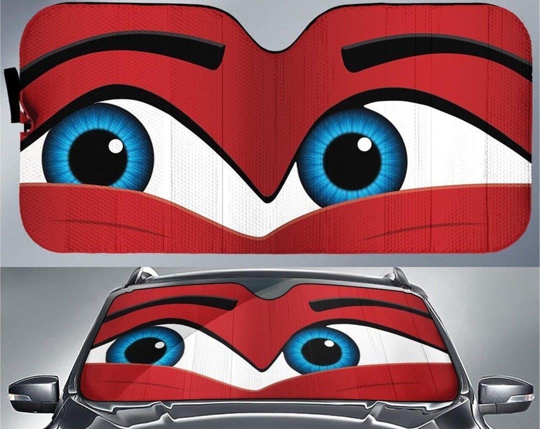 Angry Face Red Car Eyes Sun Shade Car Accessories, Cartoon Car Sun ...