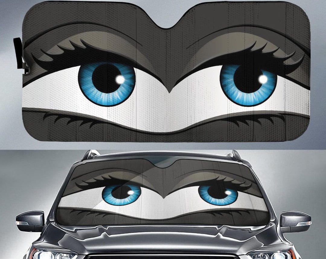 Face Car Eyes Sun Shade Gray Car Accessories, Cartoon Car Sun Shade ...