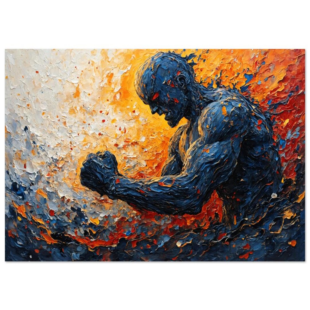 Abstract Art of Powerful Muscular Man, Red Eyes Representing Courage ...