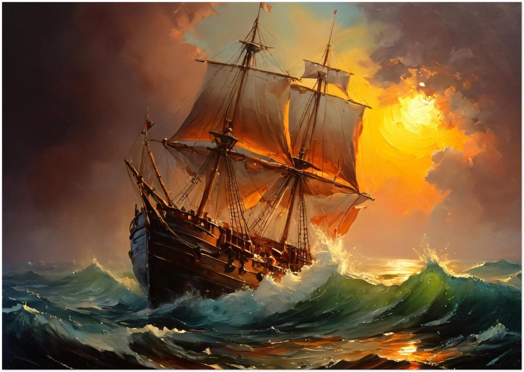 Stormy Ship at Sea Poster – Dramatic Nautical Wall Art, Ideal for Dorms ...