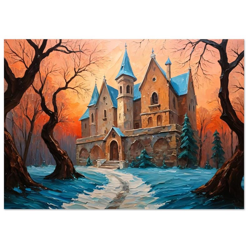 Vintage Fantasy Castle Landscape Poster - A Majestic Castle in Nature ...