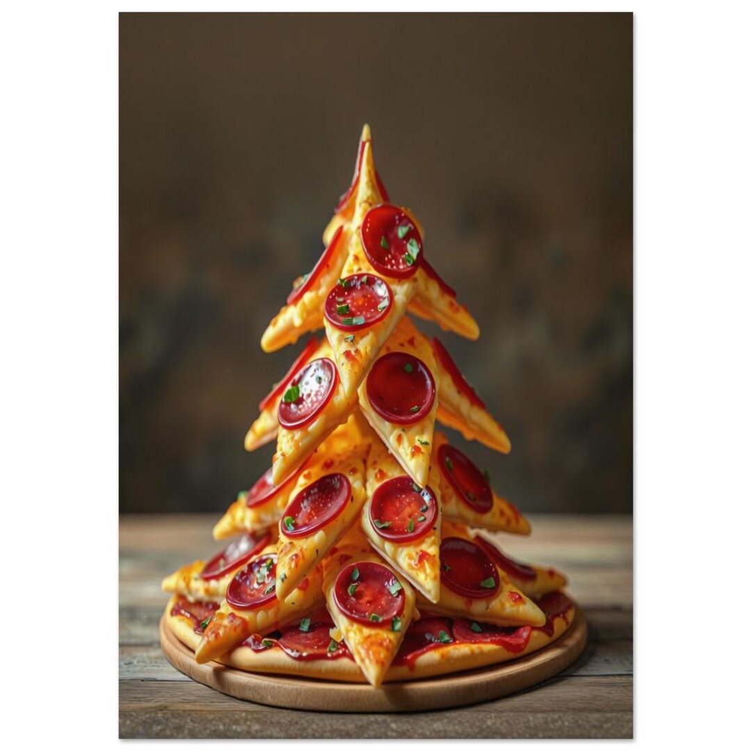 Vintage Christmas Tree Shaped Pizza Poster Retro Holiday Art Print for ...