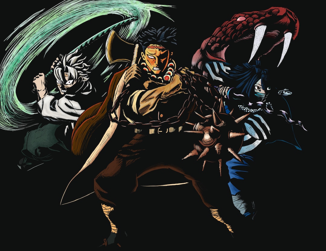 Demon Slayer Fan Art Illustration Print With Pillars Obanai, Sanemi ...