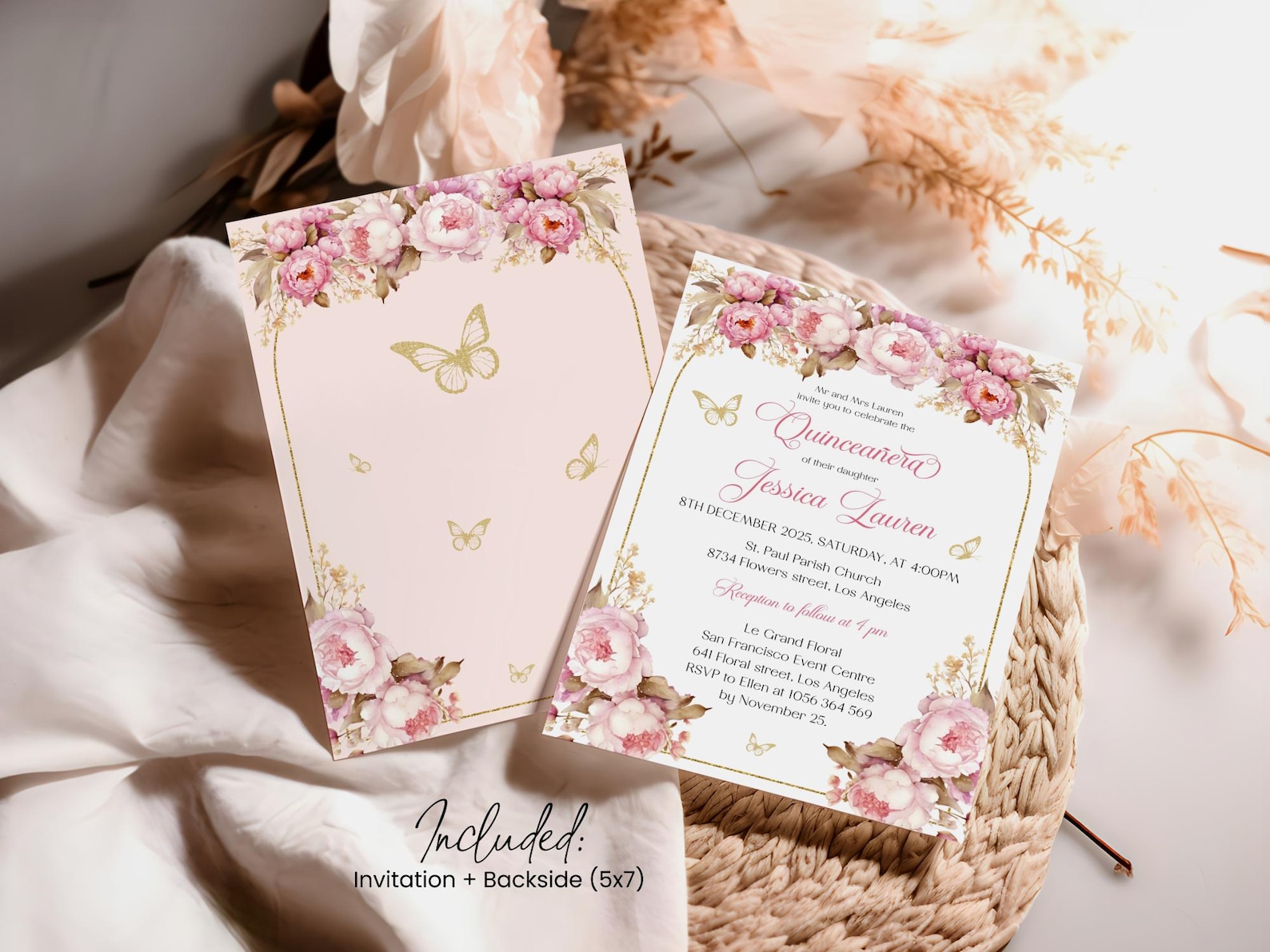 Invitación de quinceañera rosa suave, Quince rosa rubor Evite ...