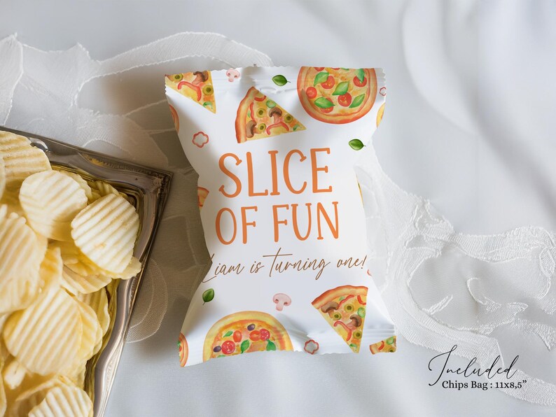 Printable Pizza 1st Birthday Chips Bag, Editable Slice Slice 1st ...