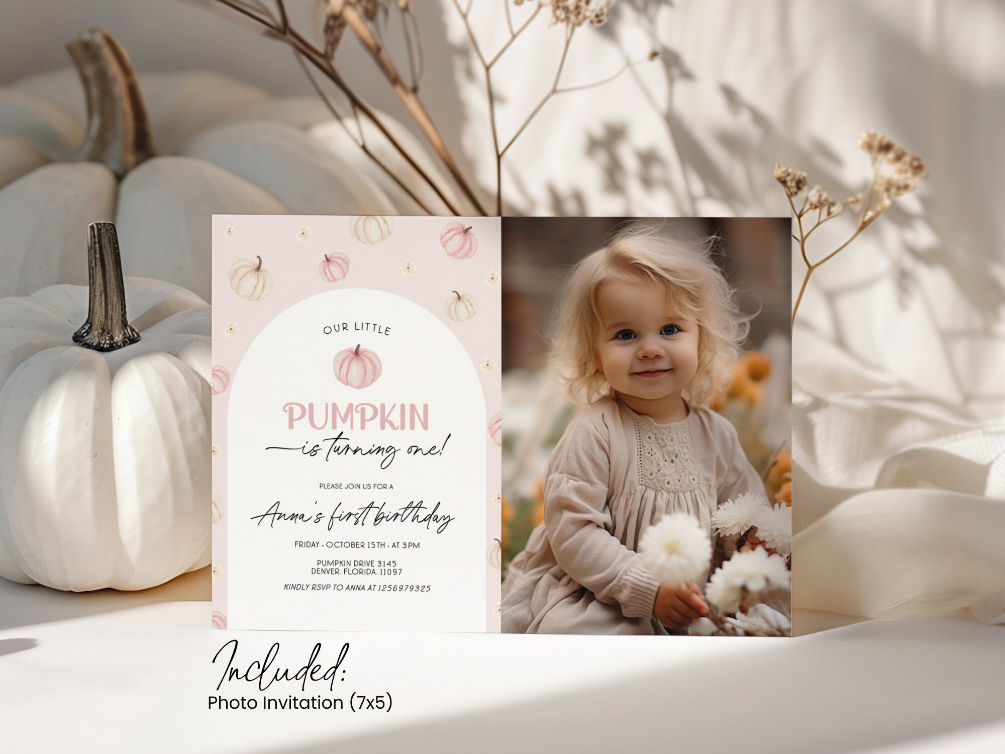 Editable Fall First Birthday Invite, Little Pumpkin Birthday Invitation ...