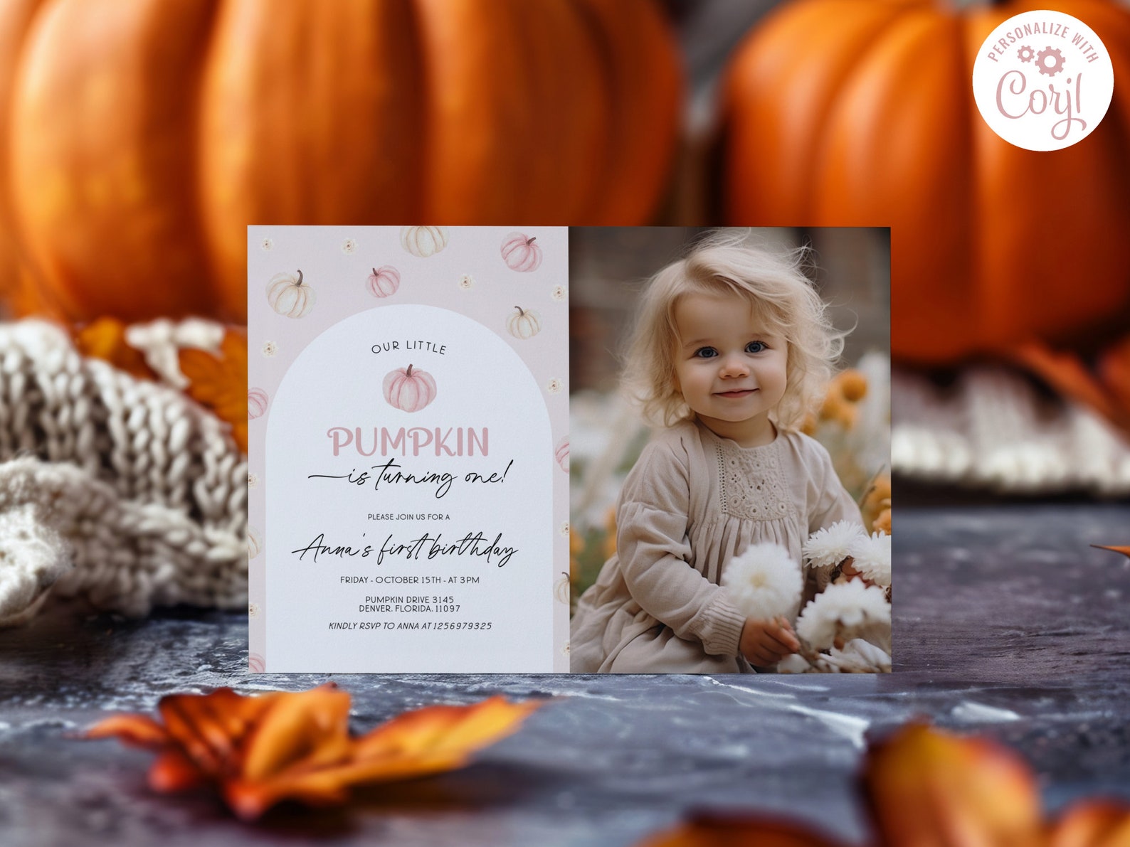 Editable Fall First Birthday Invite, Little Pumpkin Birthday Invitation ...