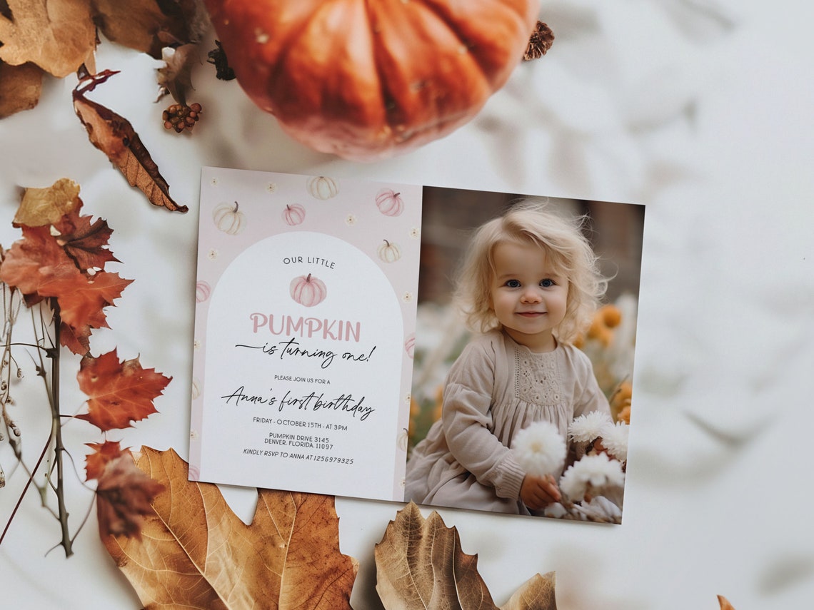 Editable Fall First Birthday Invite, Little Pumpkin Birthday Invitation ...