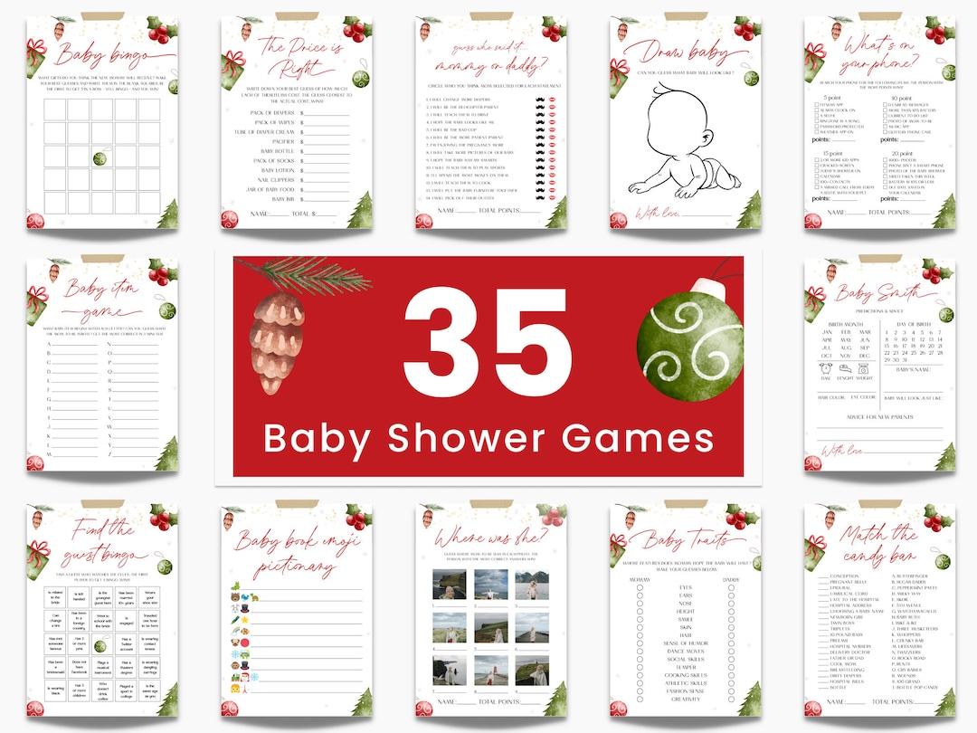 Christmas Baby Shower Game Set, Santa Baby Shower Game Pack, Winter ...
