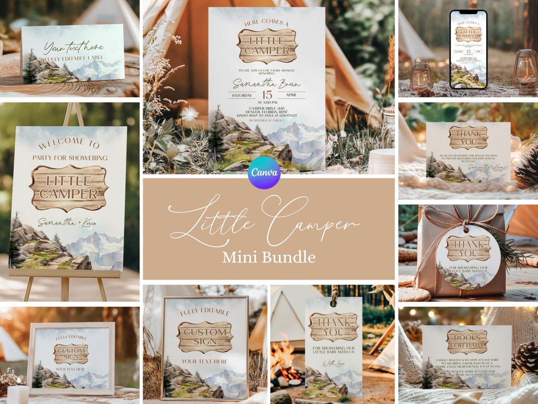 Editable Camping Baby Shower Bundle, Camp Baby Shower Package, National ...