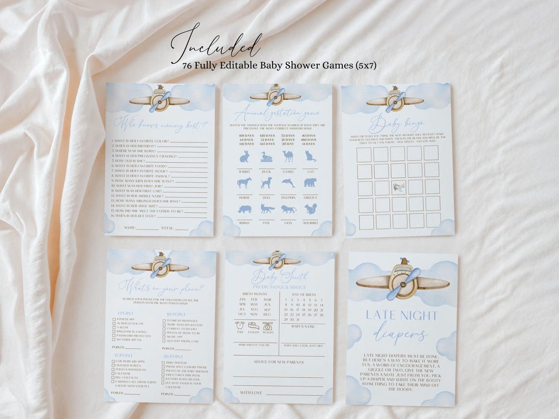Vintage Airplane Baby Shower Game Bundle, Aviator Baby Shower Game ...