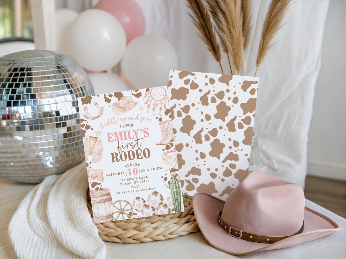 Disco Cowgirl Birthday Invitation Kit – Pink Western 1st Rodeo Suite ...