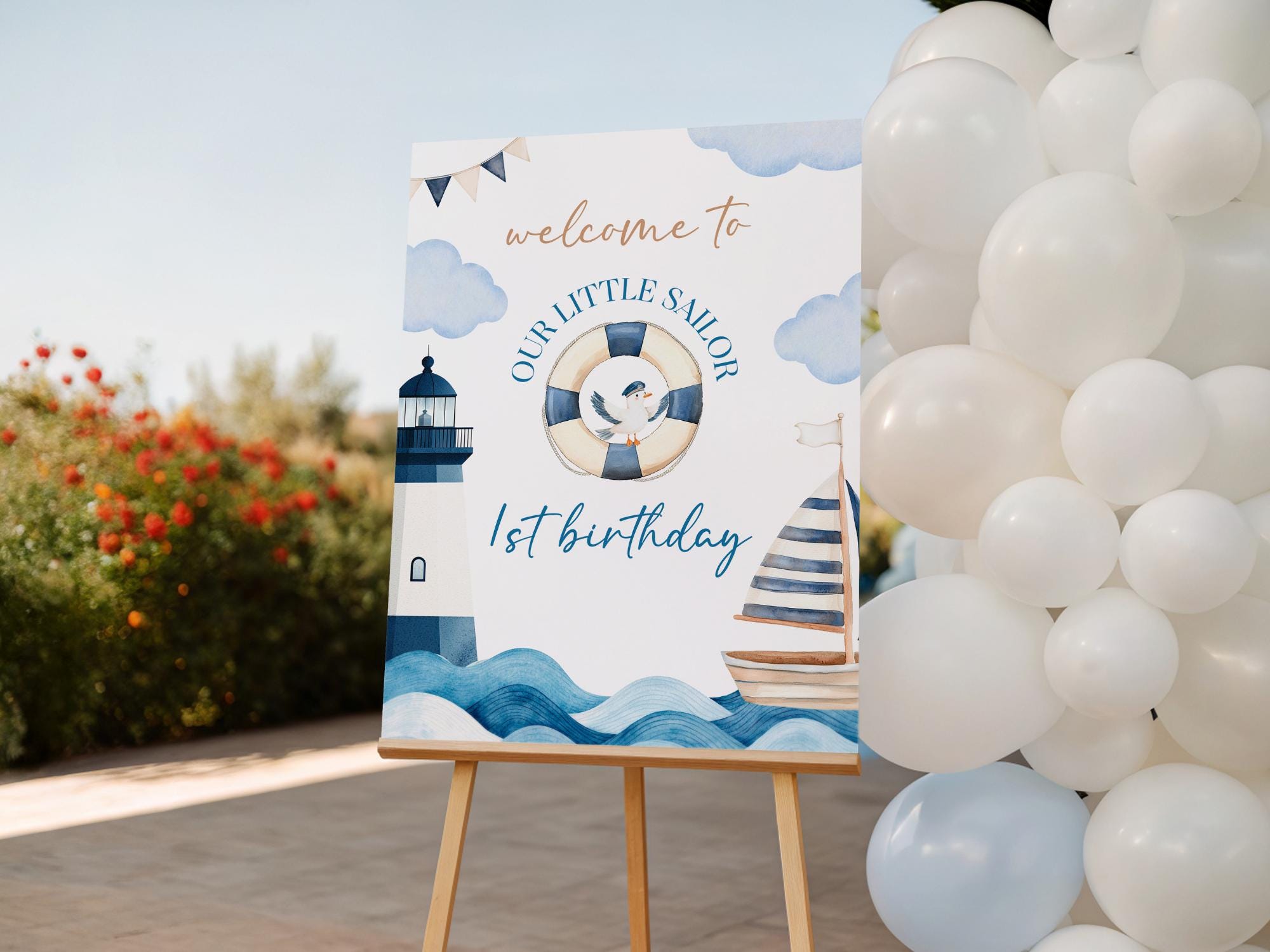 Sailor 1st Birthday Welcome Sign, Sailboat Birthday Welcome Poster ...
