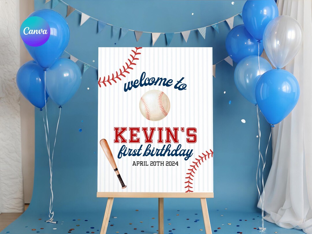 Little Slugger First Birthday Welcome Sign, Printable Sports First ...