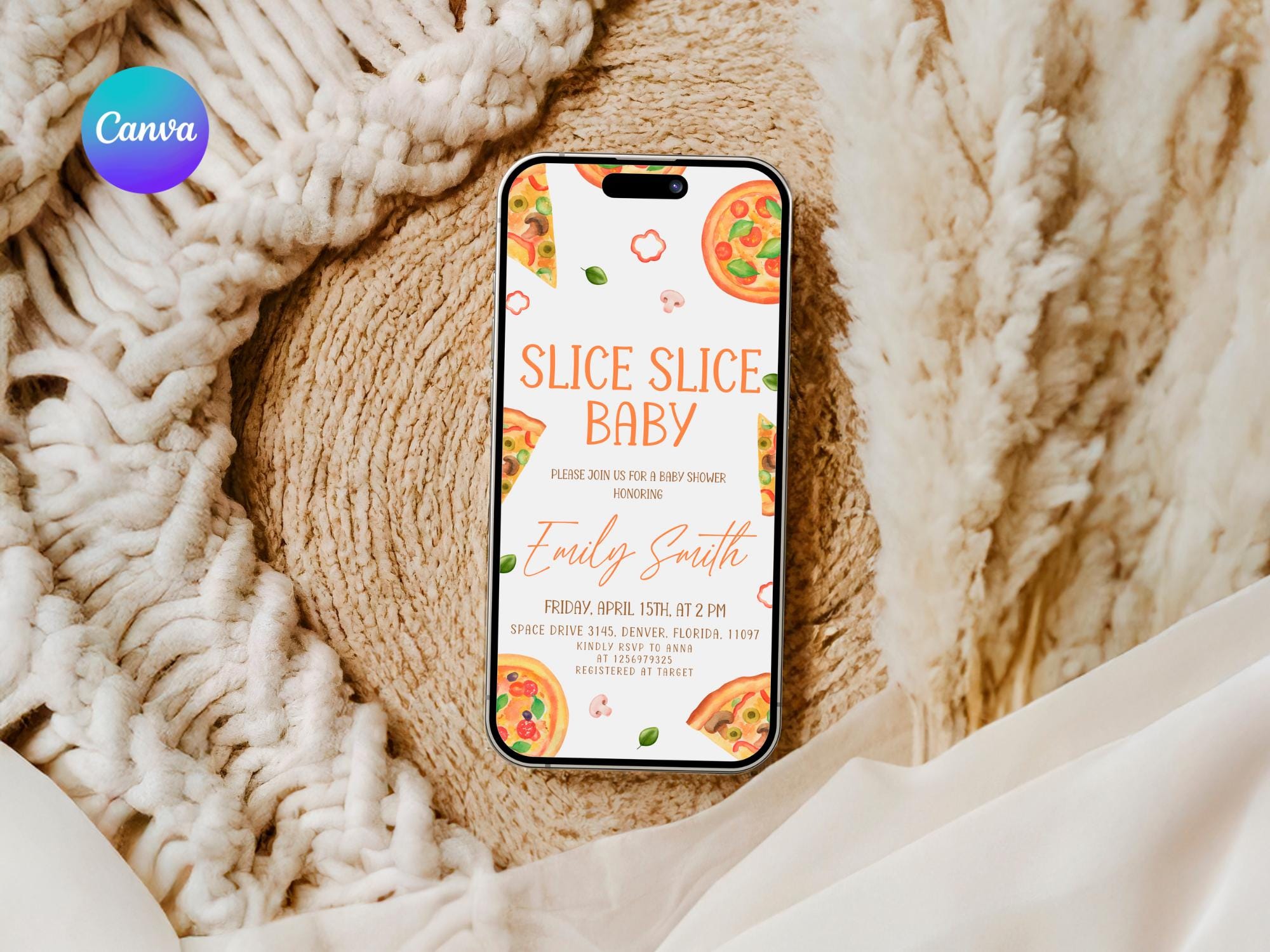 Editable Slice Slice Baby Shower Evite, Pizza Baby Shower Phone ...