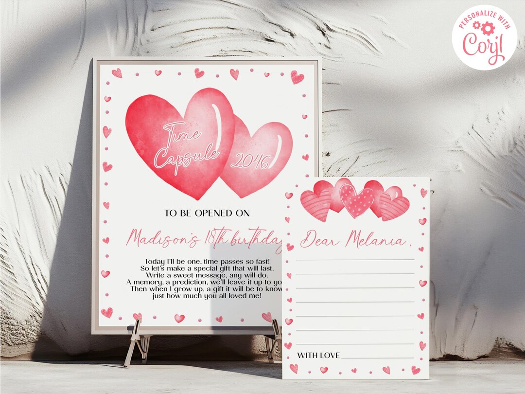 Sweetheart Birthday Time Capsule Sign, Valentine 1st Bday Capsule Card ...