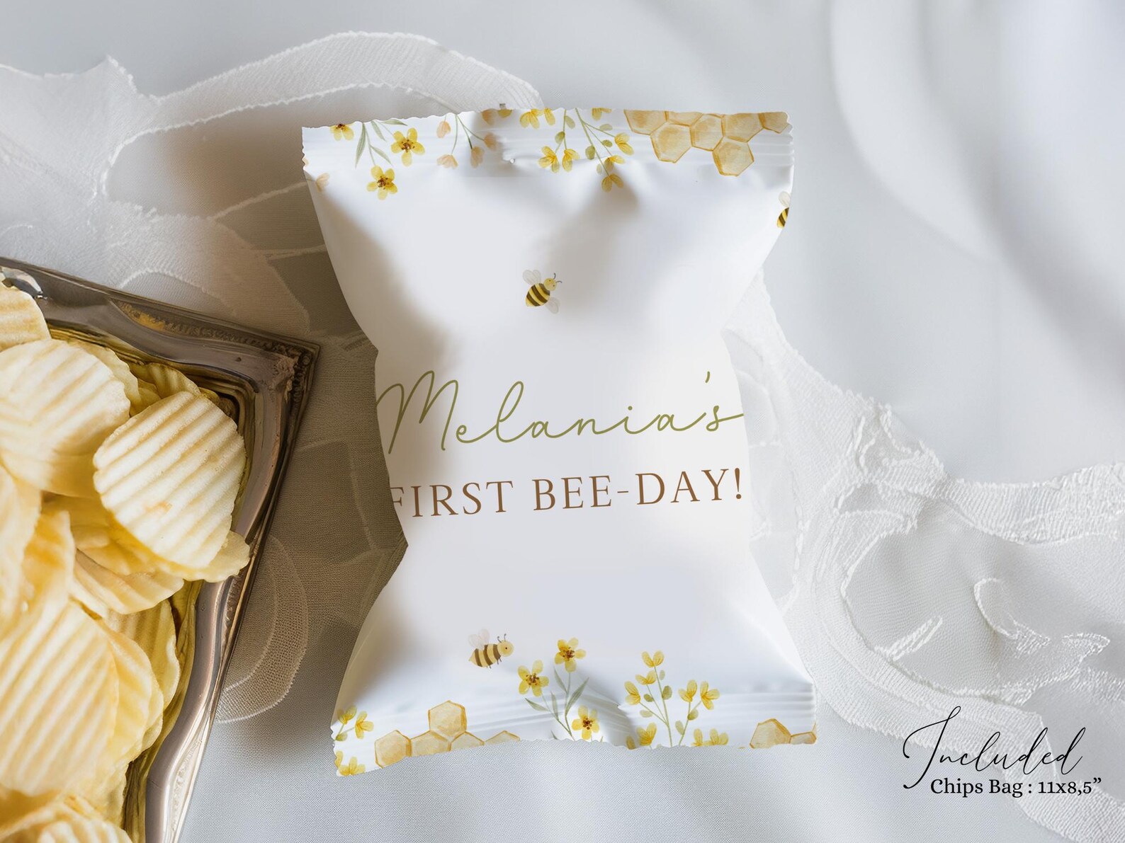 Bee First Birthday Chips Bag Template, Honey Bee Birthday Treat Bags ...