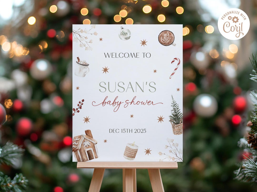 Santa Baby Shower Welcome Sign, Hot Cocoa Baby Party Welcome Poster ...