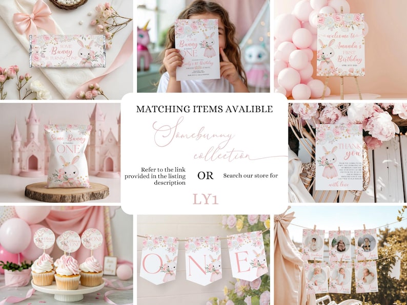 Some Bunny Photo Invitation – Girl 1st Birthday Picture Card (editable ...