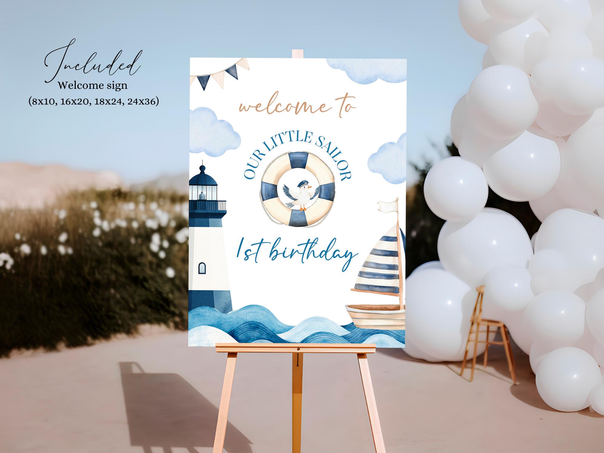 Sailor 1st Birthday Welcome Sign, Sailboat Birthday Welcome Poster ...