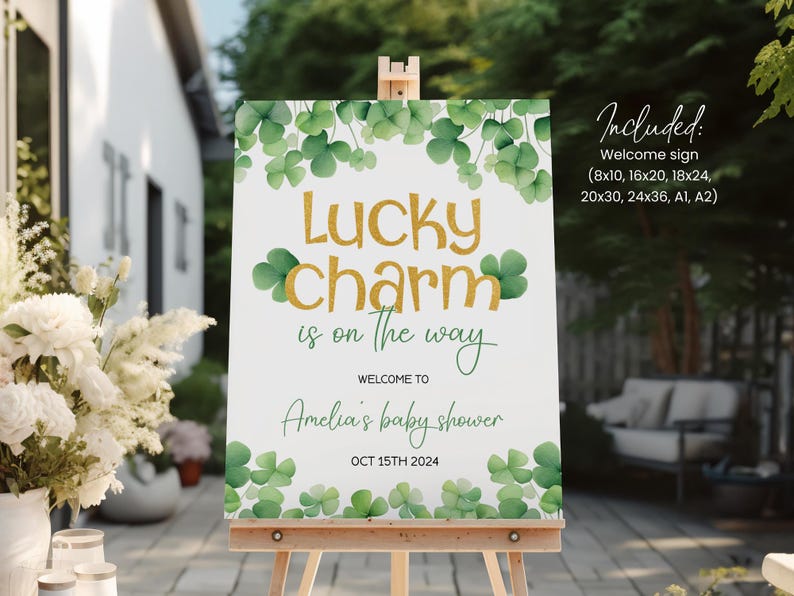 Lucky Charm Baby Shower Welcome Sign, Irish Baby Shower Welcome Poster ...