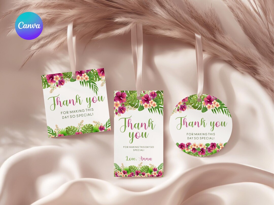 Aloha 1st Birthday Thank You Tags, Tropical Flower 1st Birthday Favor ...