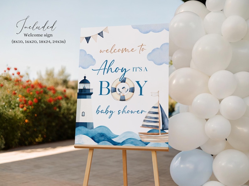 Ahoy It’s a Boy Baby Shower Welcome Sign, Sailboat Baby Shower Welcome ...