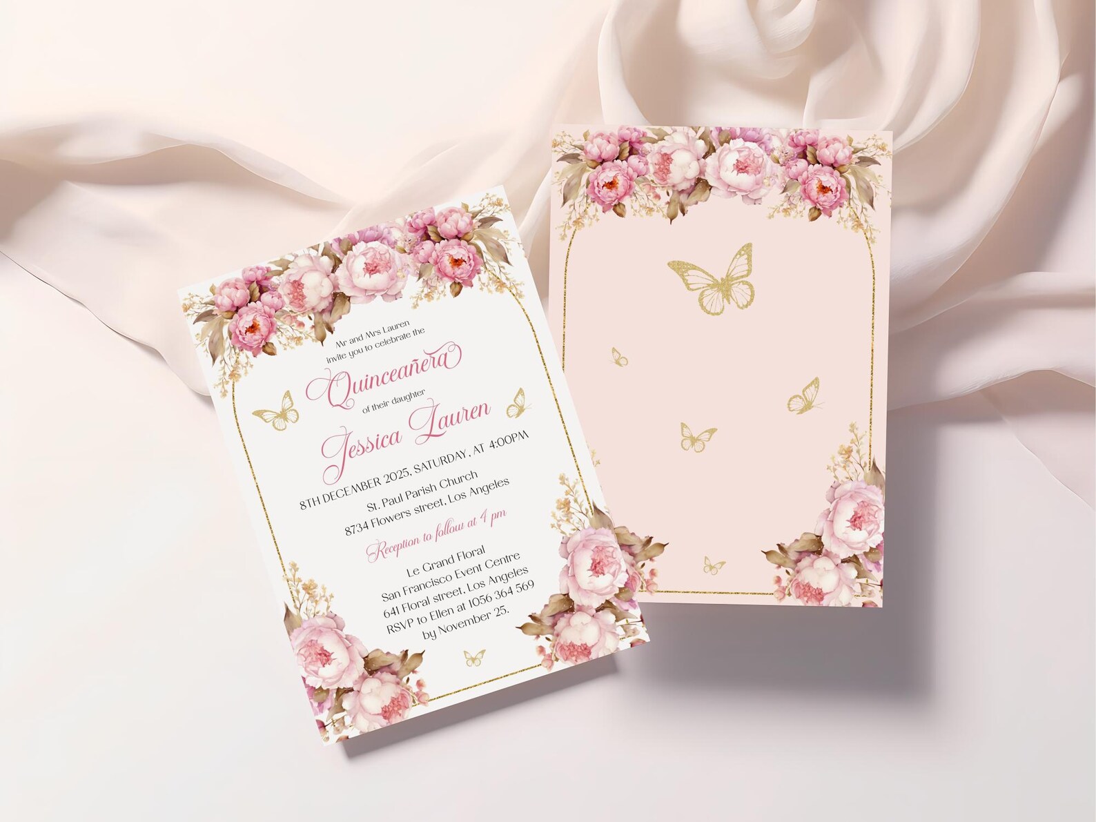 Invitación de quinceañera rosa suave, Quince rosa rubor Evite ...