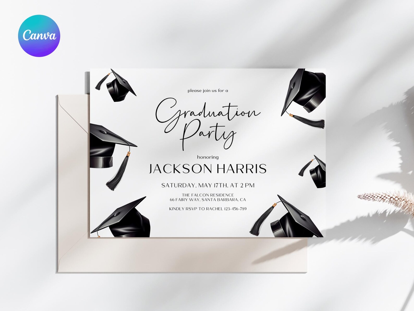 Printable Grad Cap Invitation Card, Editable Graduation Insert Card ...