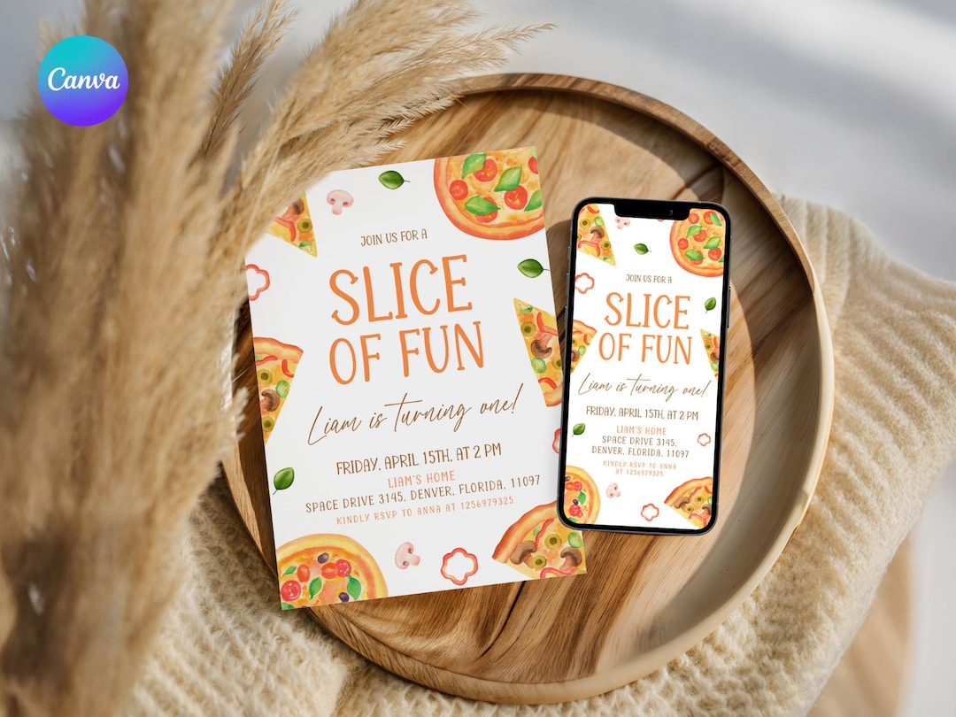 Slice of Fun 1st Birthday Invitation Set, Italian Pizza Birthday Party ...