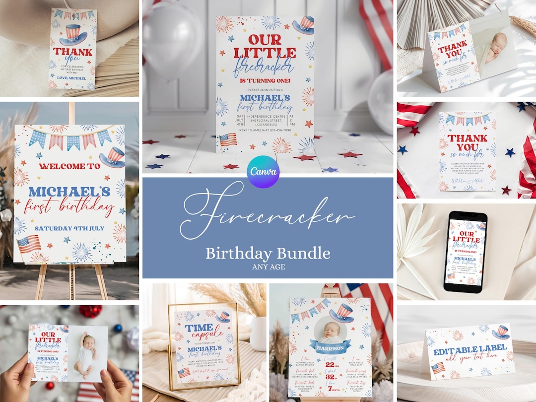 Little Firecracker 1st Birthday Bundle, 4th of July Birthday Bundle ...