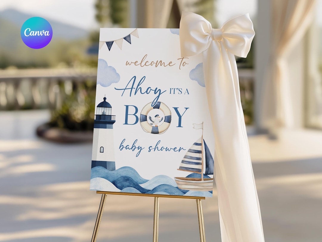 Ahoy It’s a Boy Baby Shower Welcome Sign, Sailboat Baby Shower Welcome ...
