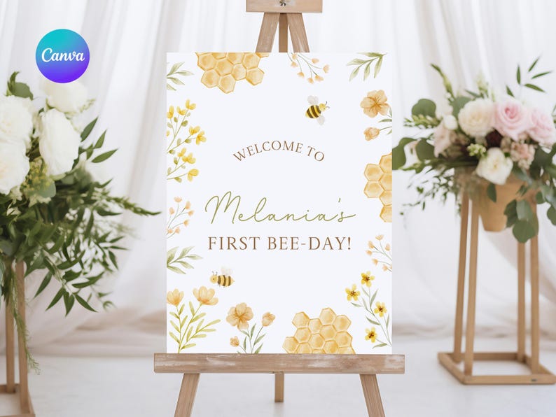 Bee 1st Birthday Welcome Sign, Bumblebee First Birthday Welcome Poster ...