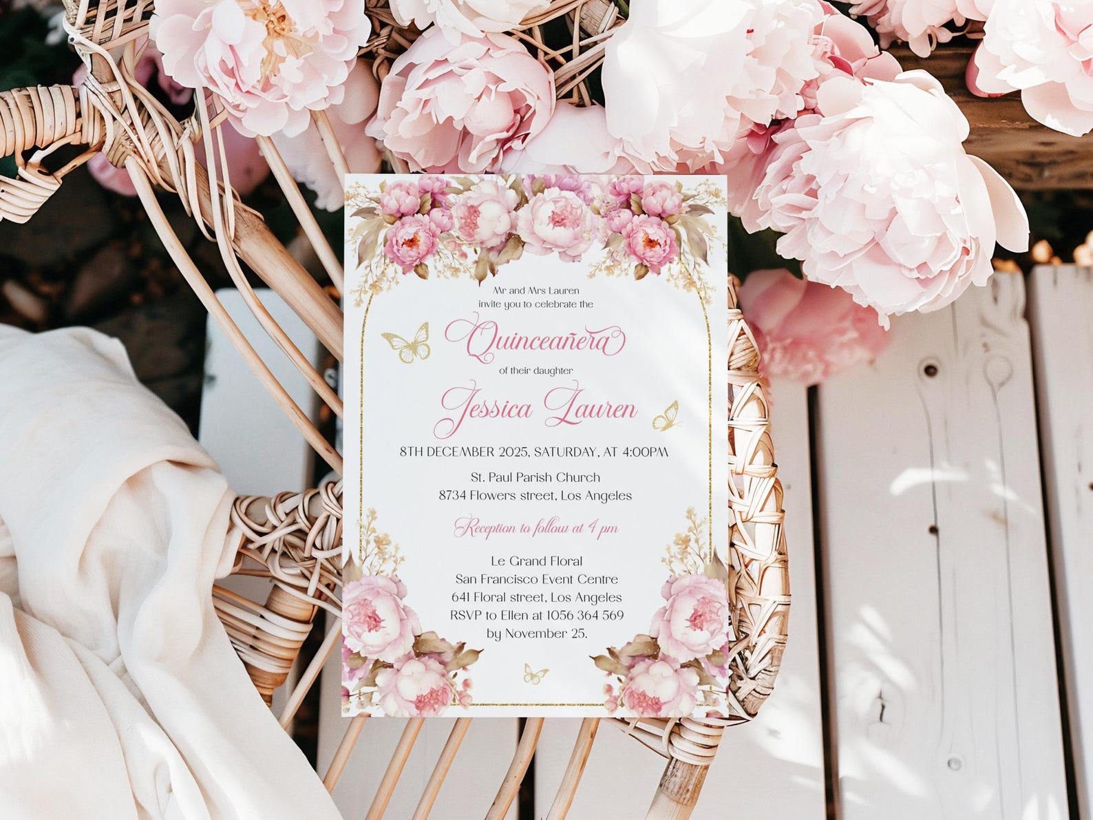 Invitación de quinceañera rosa suave, Quince rosa rubor Evite ...