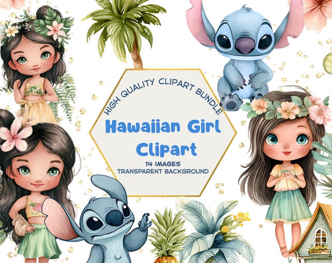Cute Hawaiian Hula Girl Clipart, Watercolor Tropical Beach Summer, Luau ...