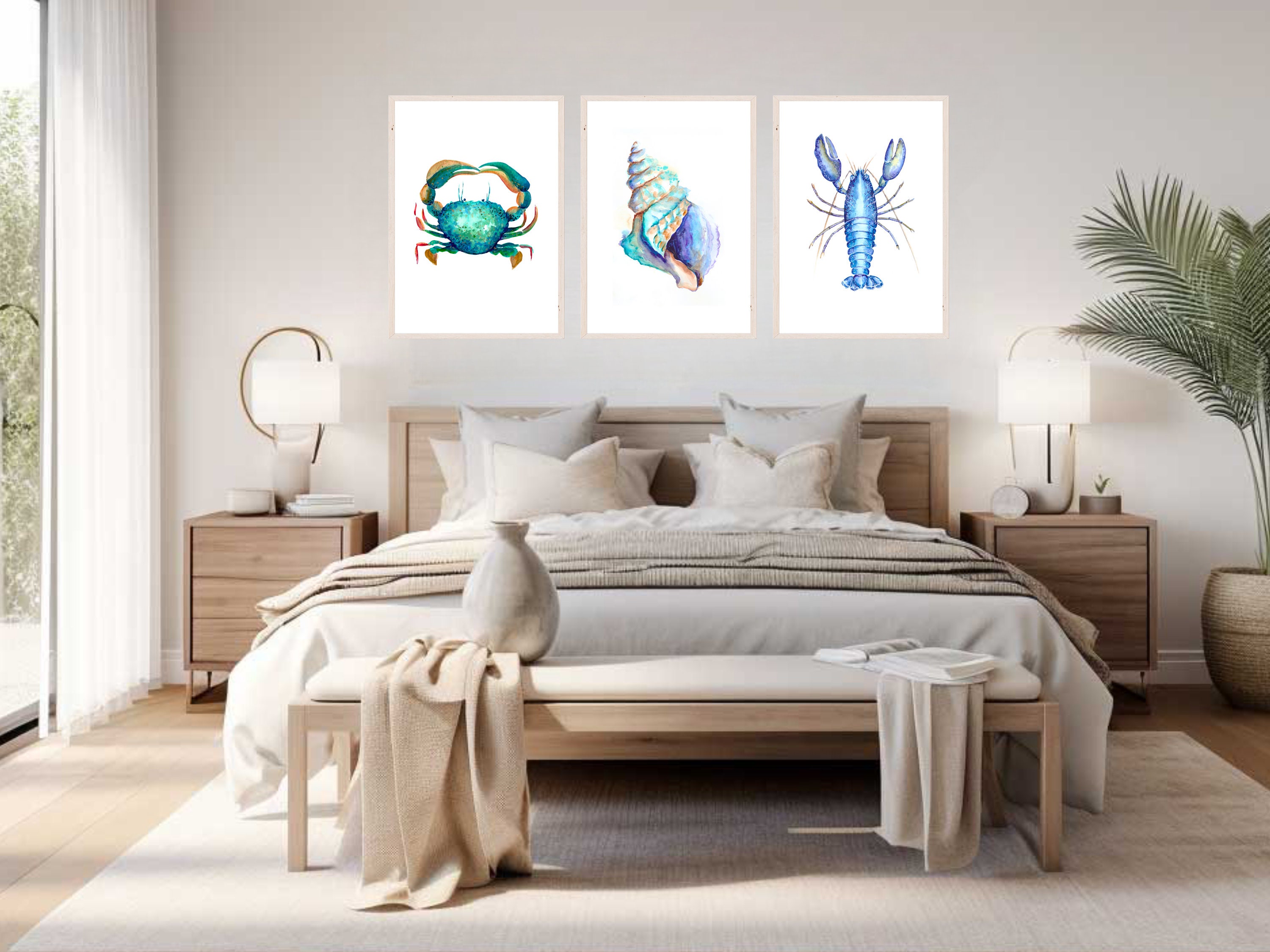 Sea Creatures Watercolor Print of 3, Nautical Wall Art Prints for Beach ...