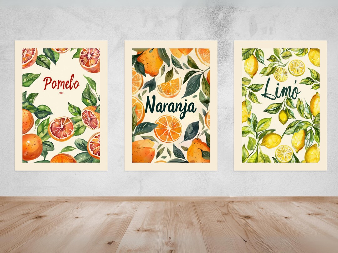 Vintage Citrus Posters, Set of 3 Digital Print, Colorful Fruit Painting ...