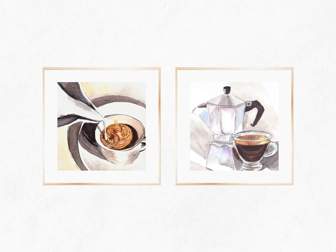 Vintage Coffee Art, Set of 2 Original Prints, Watercolor Bakery Wall ...
