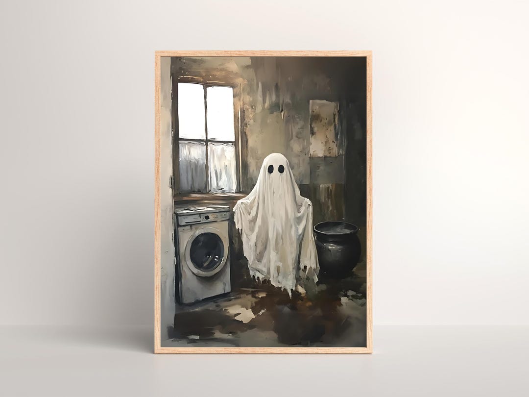 Ghost on Laundry Day, Spooky Ghost Print, Dark Academia Vintage Poster ...