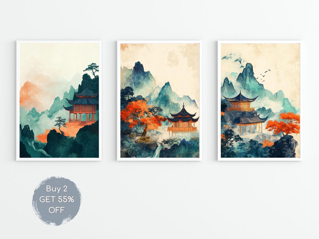 Chinese Mountains Landscape Prints, Shan Shui Hua Wall Art, Japanese ...