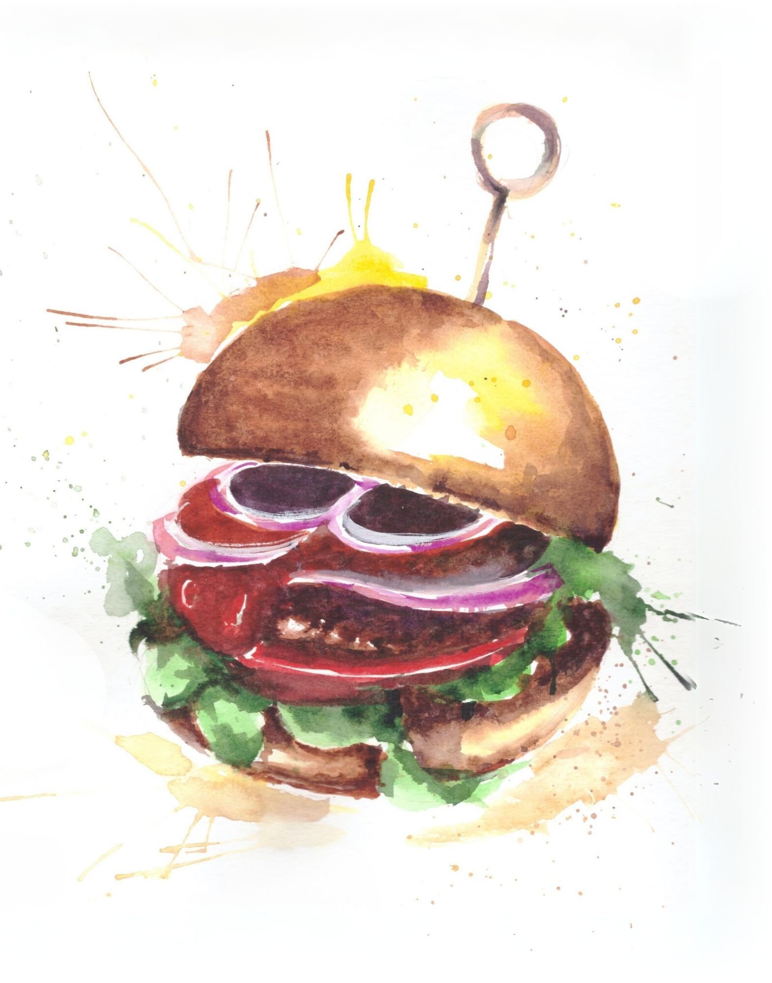 Food Poster, Watercolor Art Prints, Fast Food Clipart Set of 3, Digital ...