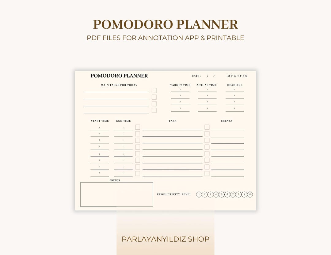 Pomodoro Planner Printable, Daily Productivity and Time Management ...