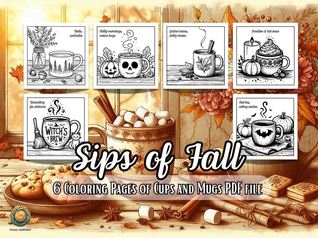 Sips of Fall: Cozy Autumn Coloring Sheets, Fall Coloring Pages for Kids ...