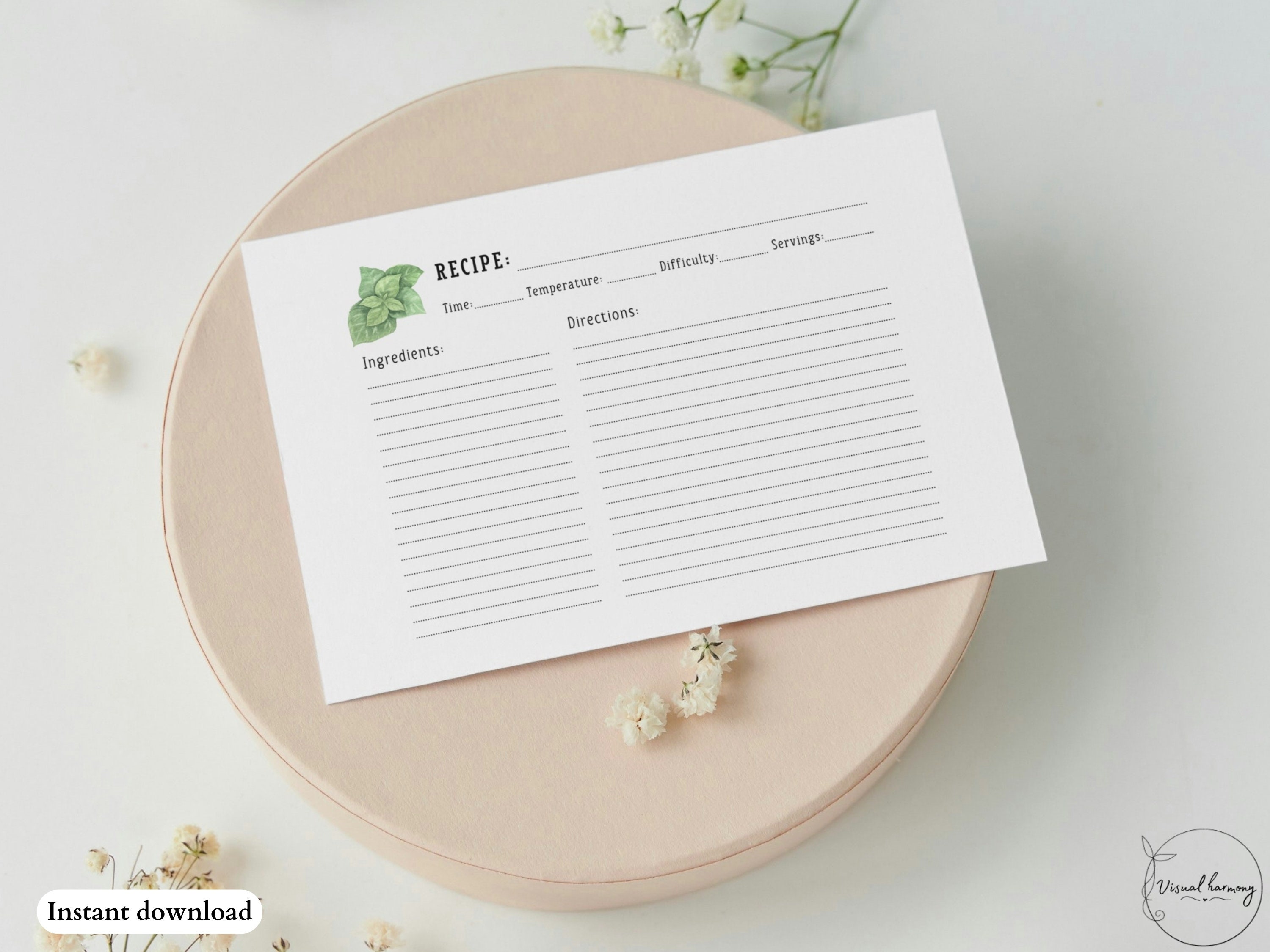 Digital Recipe Card Templates Printables, Fillable Pdfs, Minimalist ...